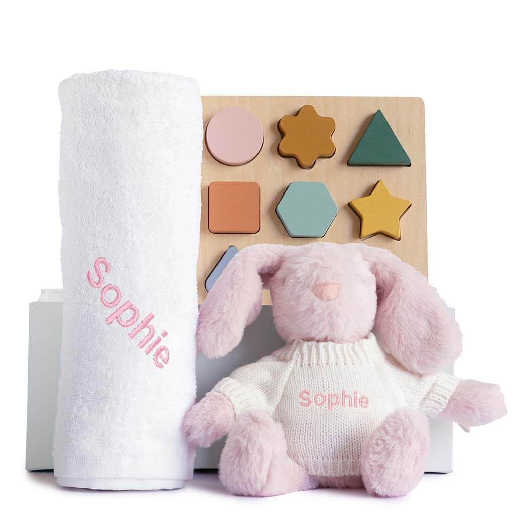 Personalised Baby Towel Cuddle Growing Set - Pink
