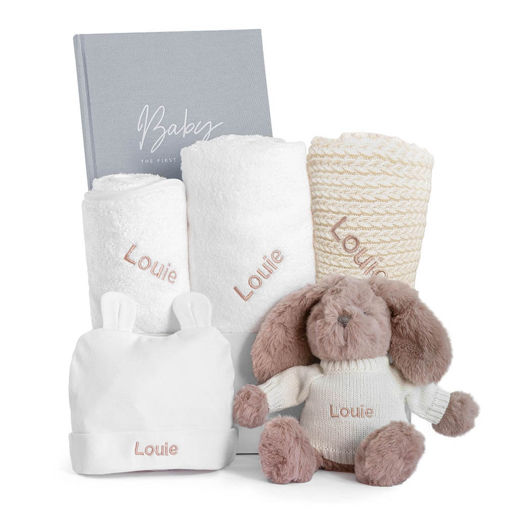 Personalised Baby Gift Hampers | Deluxe Set - Taupe (Grey Journal)
